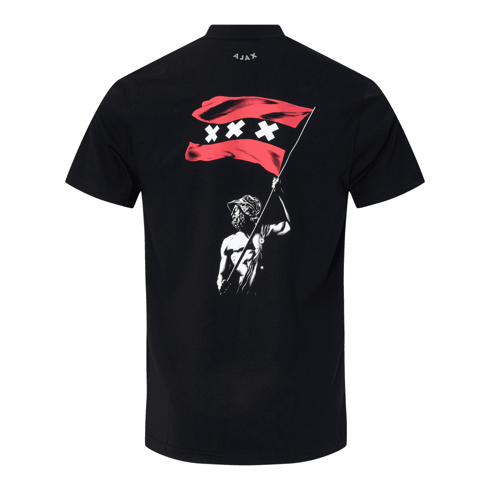 Ajax-t-shirt zwart god met vlag senior | Official Ajax Fanshop
